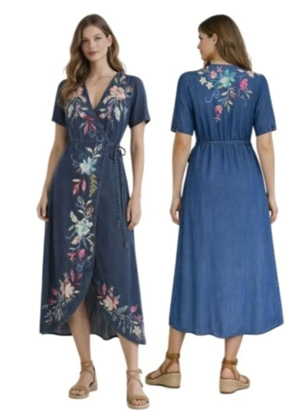 Johnny Was | Dresses | Johnny Was Nico Embroidered Wrap Dress Blue ...